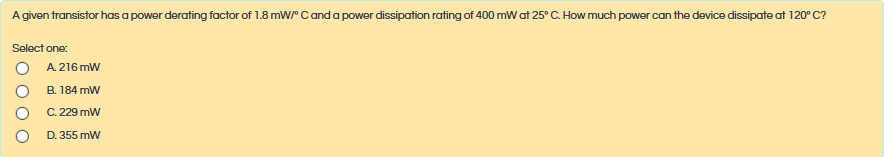 Solved A given transistor has a power derating factor of 1.8 | Chegg.com