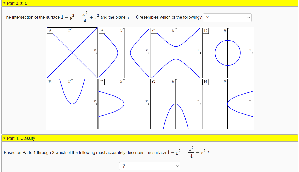 Solved ur goal is to classify the surface: 1−y2=4x2+z2 Part | Chegg.com