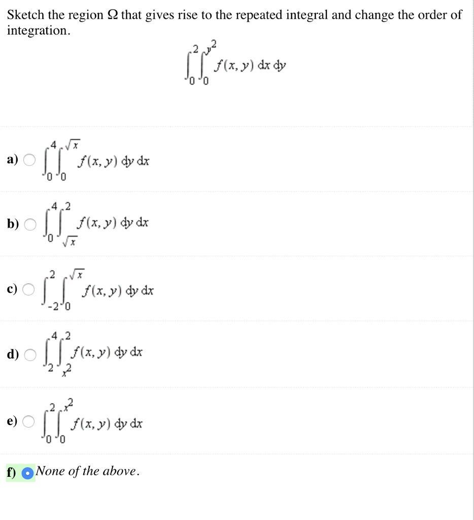Solved Sketch the region Ω that gives rise to the repeated | Chegg.com