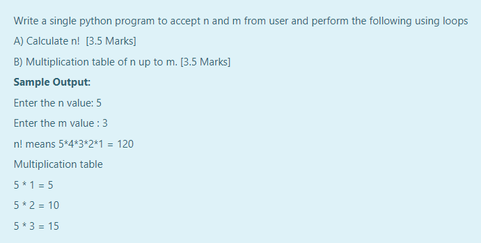 Solved Write a single python program to accept n and m from | Chegg.com