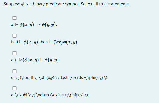 Solved Suppose o is a binary predicate symbol. Select all | Chegg.com