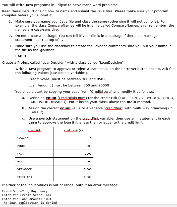 Solved You will write Java programs in Eclipse to solve | Chegg.com