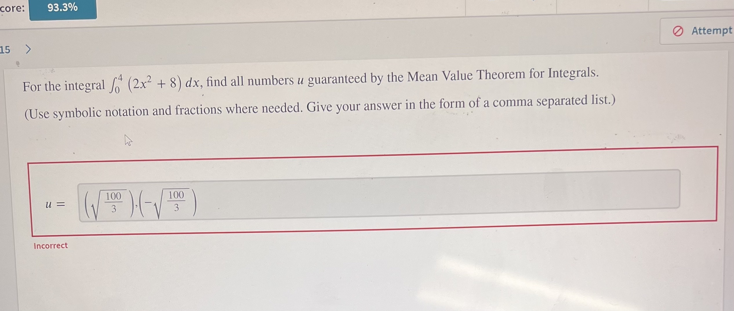 Solved For the integral ∫04(2x2+8)dx, ﻿find all numbers u | Chegg.com