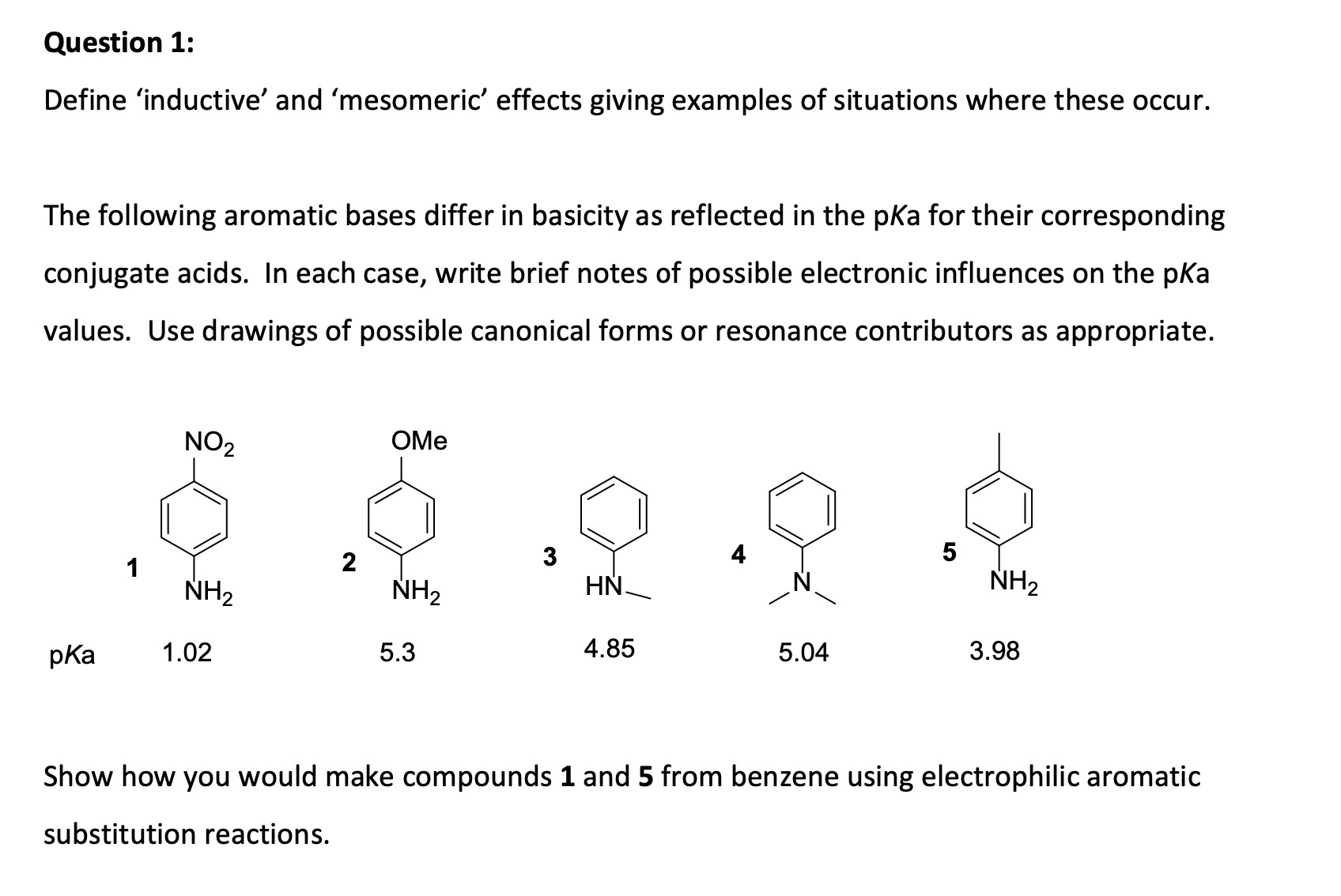Solved Question 1 Define Inductive And Mesomeric Effects