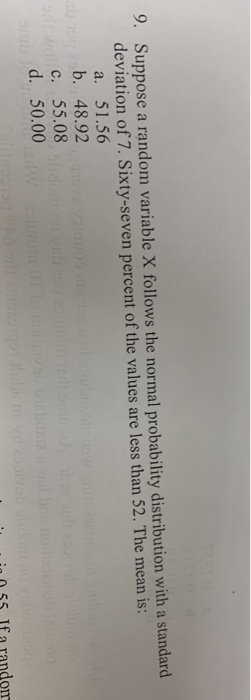 Solved 9. Suppose a random variable X follows the normal | Chegg.com
