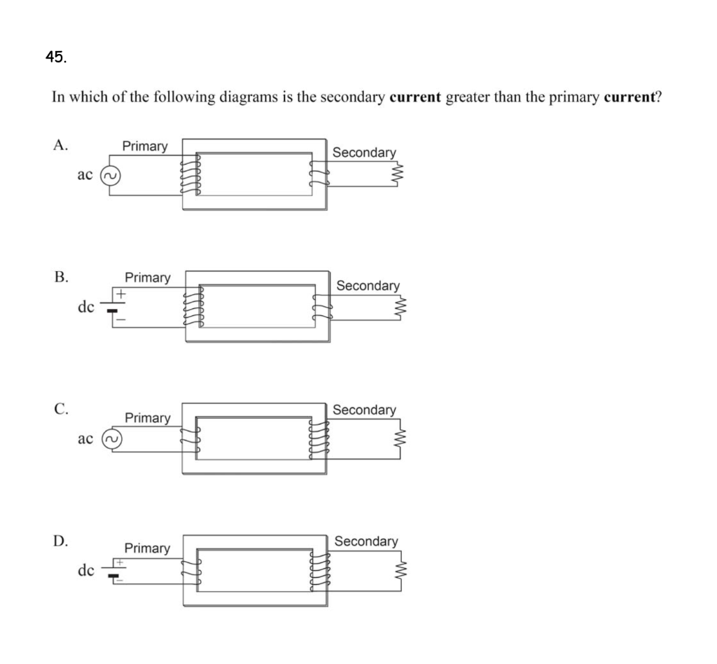 Solved In which of the following diagrams is the secondary | Chegg.com