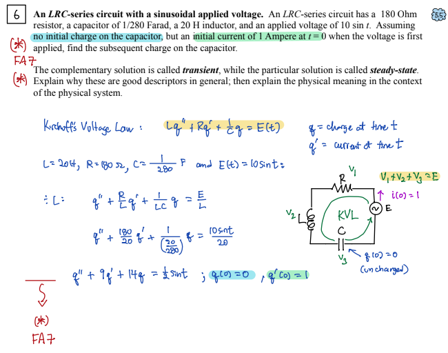 Solved An LRC-series circuit with a sinusoidal applied | Chegg.com