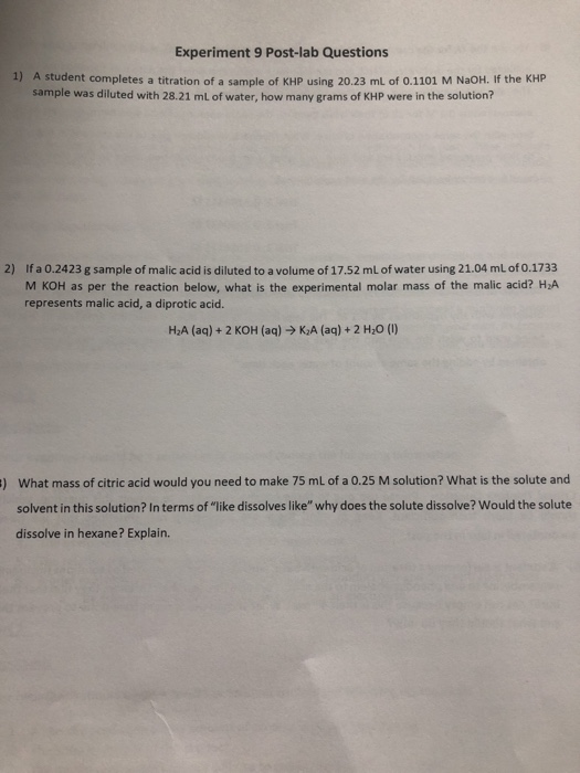 Solved Experiment 9 Post-lab Questions 1) A student | Chegg.com