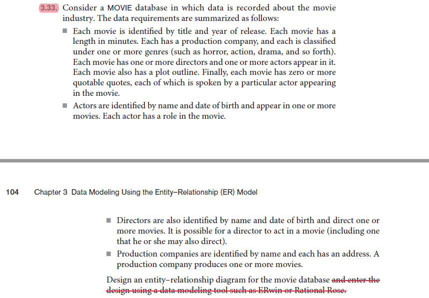 Solved 3.33. Consider a MOVIE database in which data is | Chegg.com