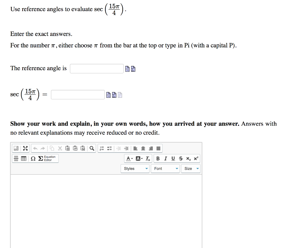 Solved Use reference angles to evaluate sec (15.17 4 Enter | Chegg.com