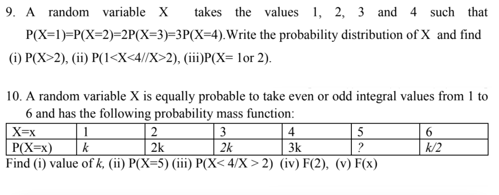 Solved 9. A random variable X takes the values 1,2,3 and 4 | Chegg.com