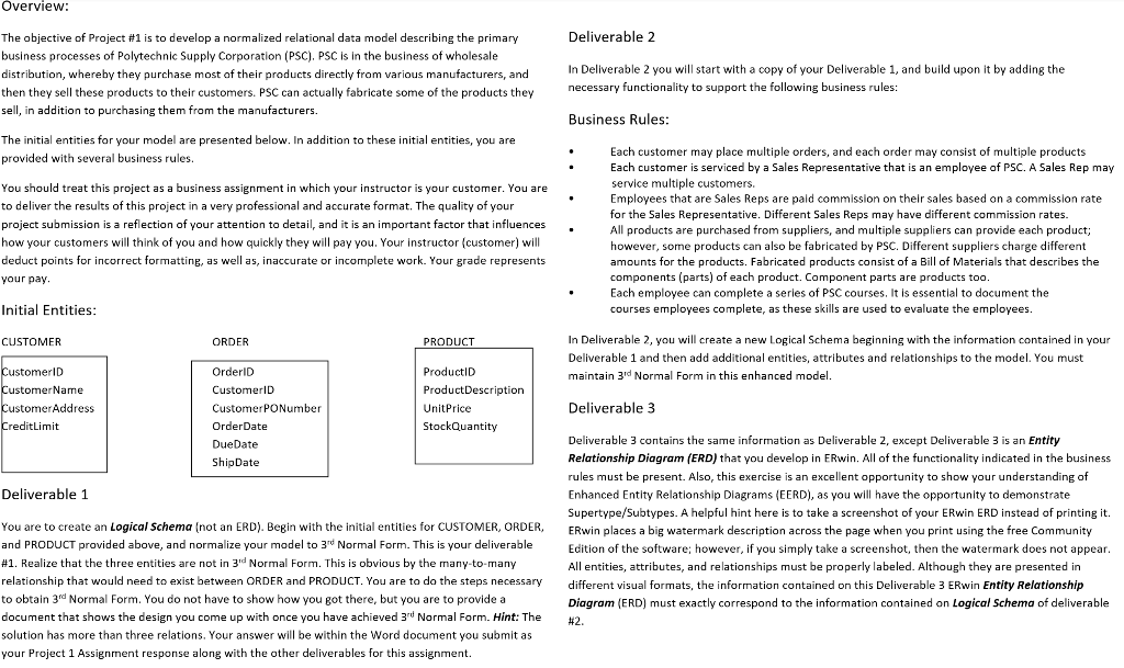 Overview: Deliverable 2 The objective of Project #1 | Chegg.com