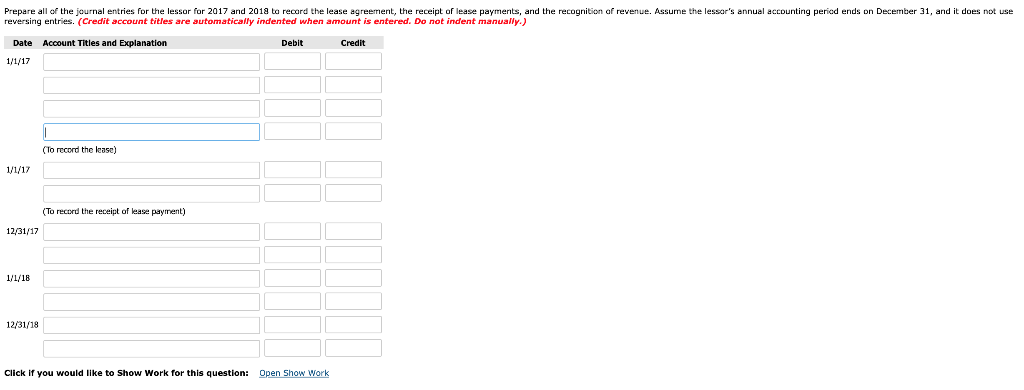 Solved Prepare all of the journal entries for the lessor | Chegg.com