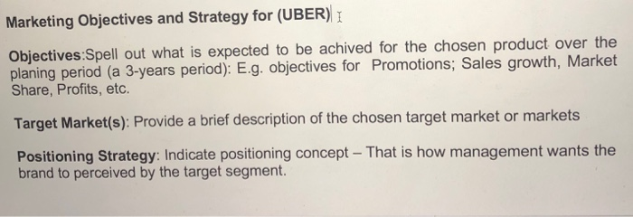 Marketing Objectives and Strategy for (UBER) I | Chegg.com