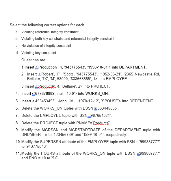 Solved For the given Company database data in Figure 5.6 on | Chegg.com