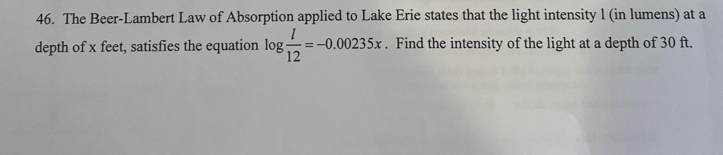 Solved 46. The Beer-Lambert Law of Absorption applied to | Chegg.com