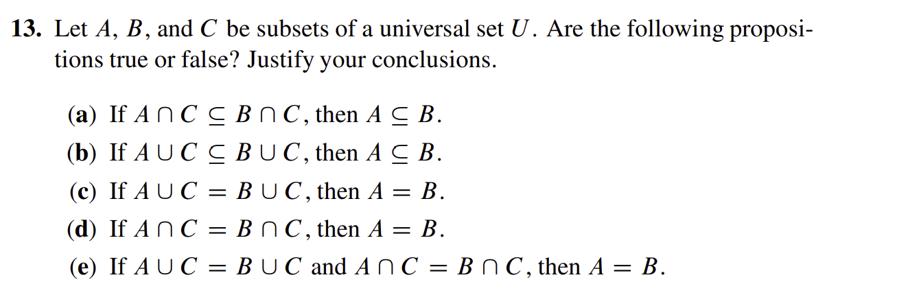 Solved 13. Let A,B, and C be subsets of a universal set U. | Chegg.com