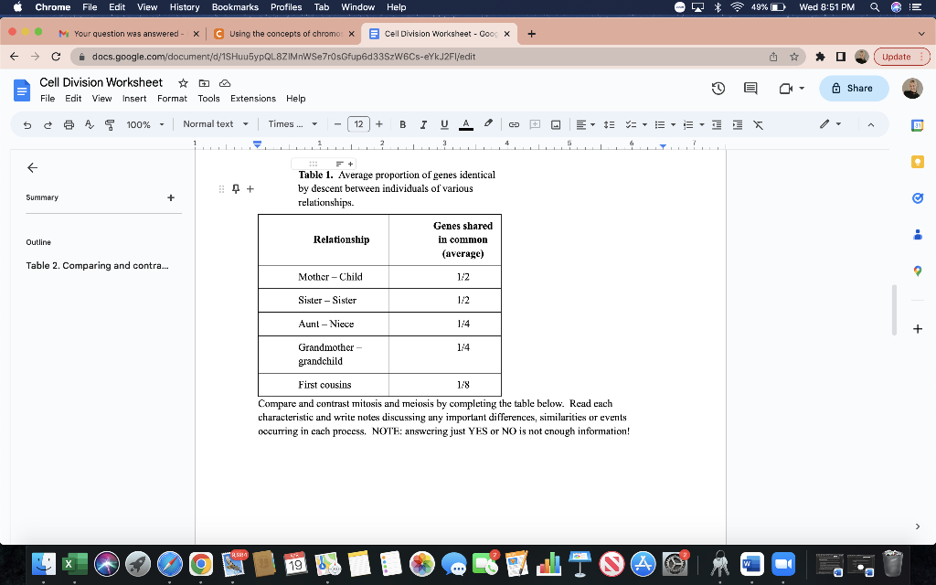 Solved Table 1. Average proportion of genes identical | Chegg.com