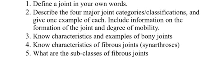 Solved Define a joint in your own words. Describe the four | Chegg.com