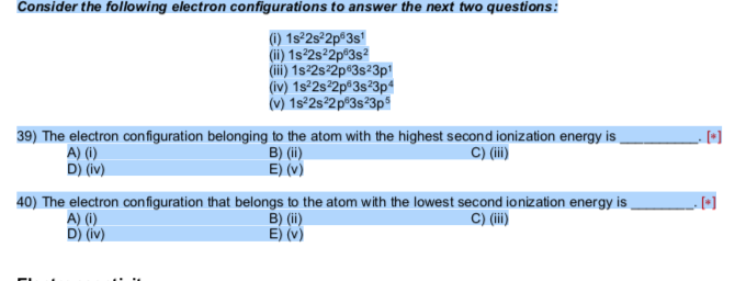 Solved Consider the following electron configurations to | Chegg.com