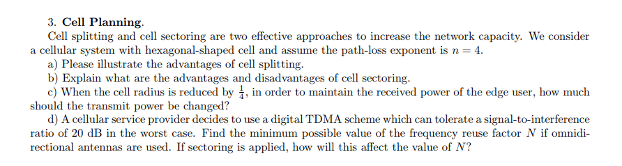 Solved 3. Cell Planning Cell splitting and cell sectoring | Chegg.com