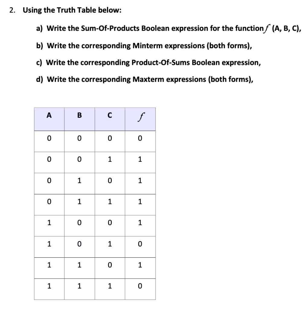 Solved 2. Using the Truth Table below: a) Write the | Chegg.com Solved 2. Using the Truth Table below: a) Write the | Chegg.com