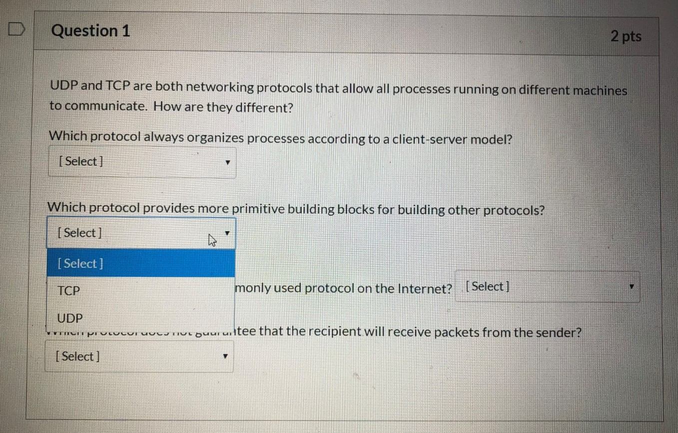 Solved Partial Question 1 152 Pts Udp And Tcp Are Both