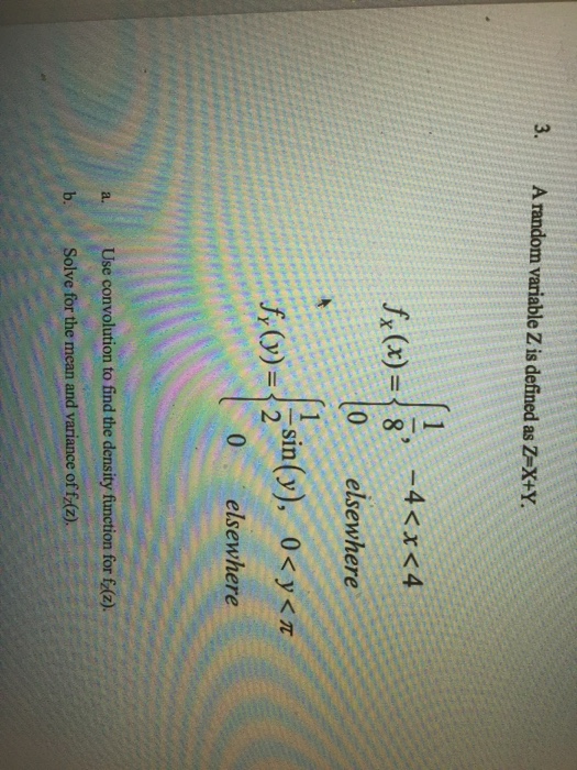 Solved A random variable Z is defined as Z = X + Y. f_X(x) | Chegg.com