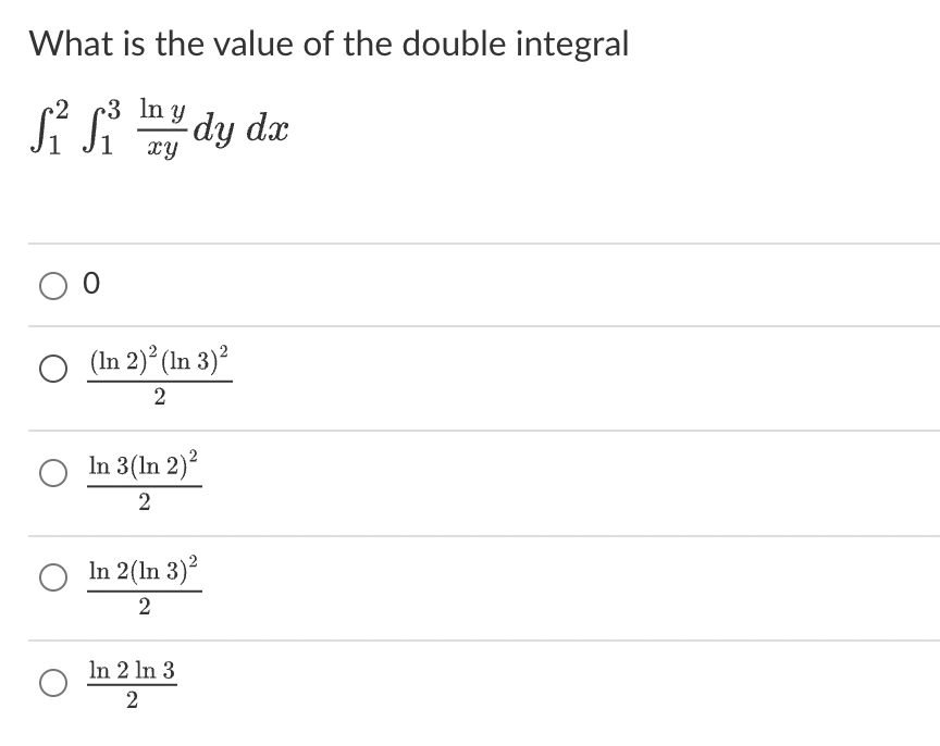 Solved What is the value of the double integral | Chegg.com