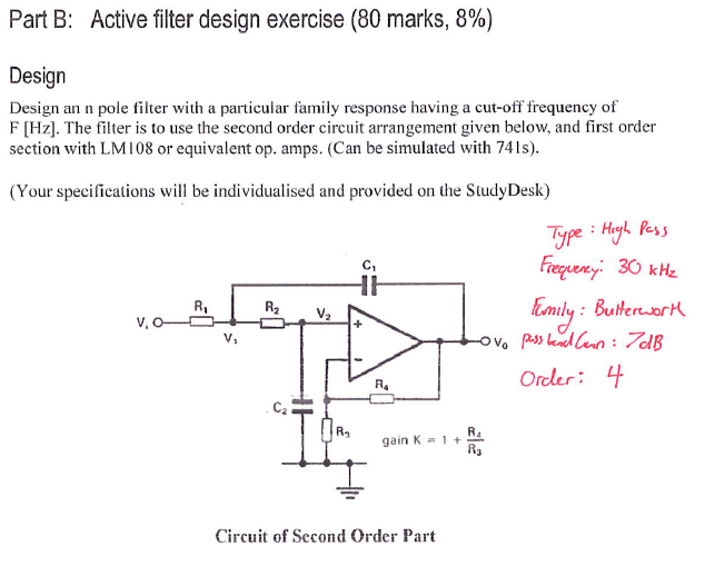 Part B: Active filter design exercise (80 marks, 8%) | Chegg.com