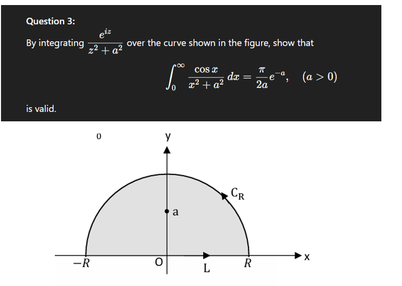 Solved Question 3:By ﻿integrating eizz2+a2 ﻿over the curve | Chegg.com