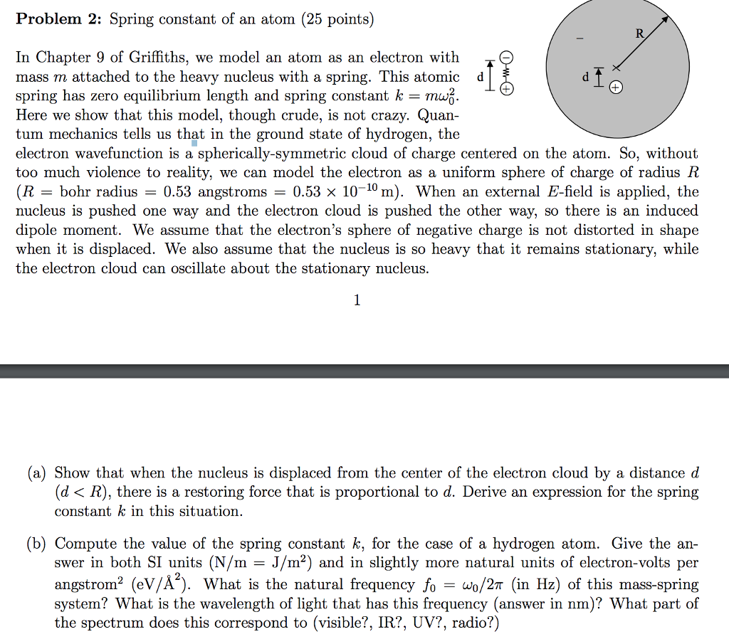 Solved Problem 2: Spring constant of an atom (25 points) In | Chegg.com