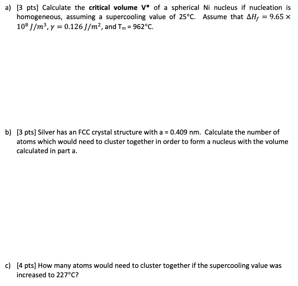 Solved a) [3 pts) Calculate the critical volume V* of a | Chegg.com