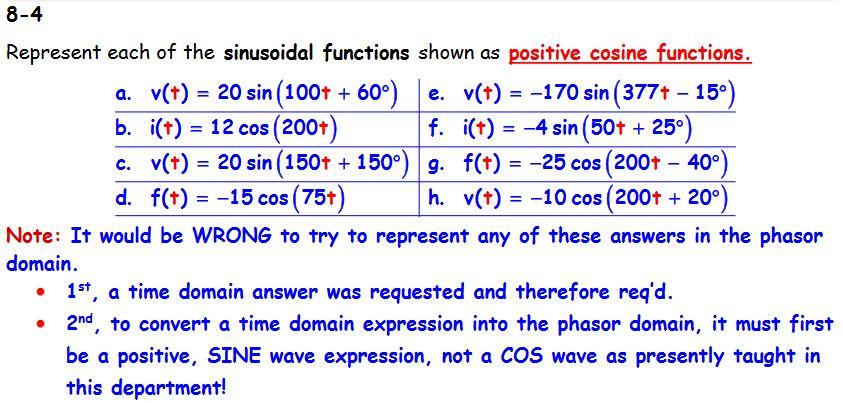 Solved 8-4 = = = = = = Represent each of the sinusoidal | Chegg.com