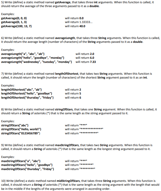 Solved Assignment 05 - Ten Methods You must work in alone on | Chegg.com