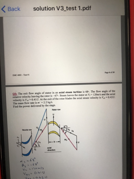 Solved The exit flow angle of stator in an axial steam | Chegg.com