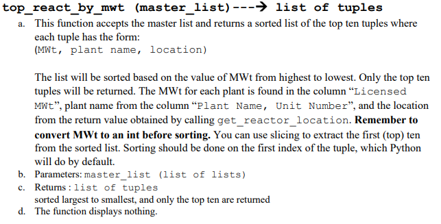 top_react_by_mwt (master_list) ---> list of tuples a. | Chegg.com