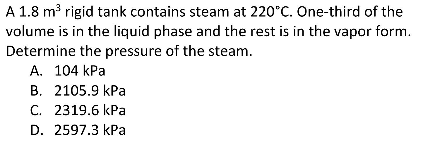 Solved A 1.8 m3 rigid tank contains steam at 220∘C. | Chegg.com