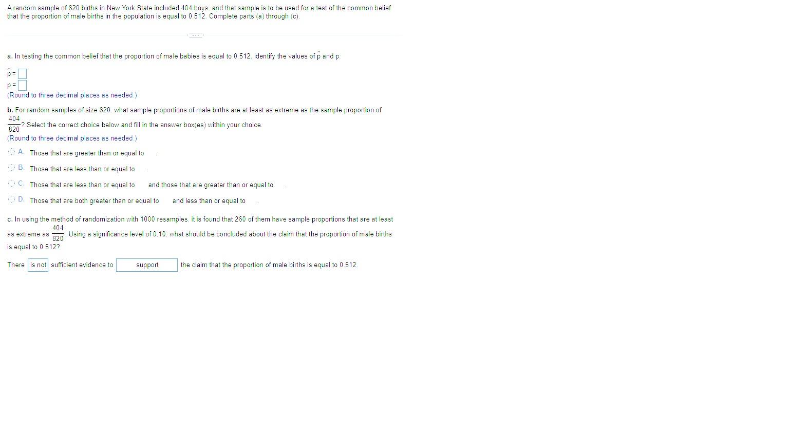 Solved A random sample of 820 births in New York State | Chegg.com