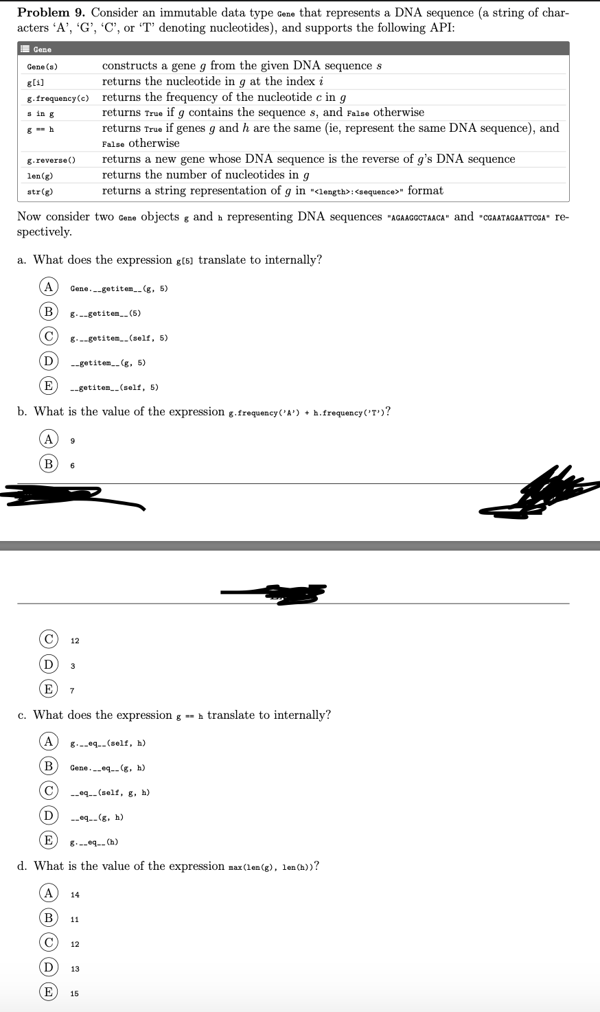 Solved Problem 9. Consider an immutable data type Gene that | Chegg.com