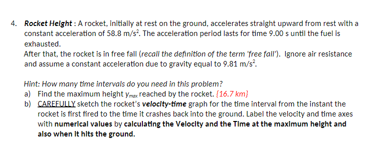 Solved Rocket Helght : A rocket, initially at rest on the | Chegg.com