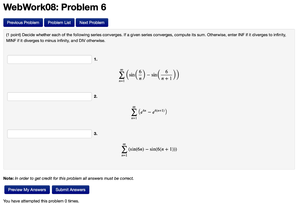 Solved (1 point) Decide whether each of the following series | Chegg.com