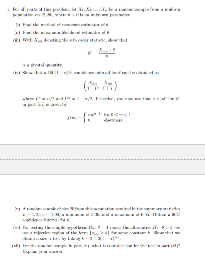 1. For all parts of this problem, let X1, X2, ..., X, | Chegg.com