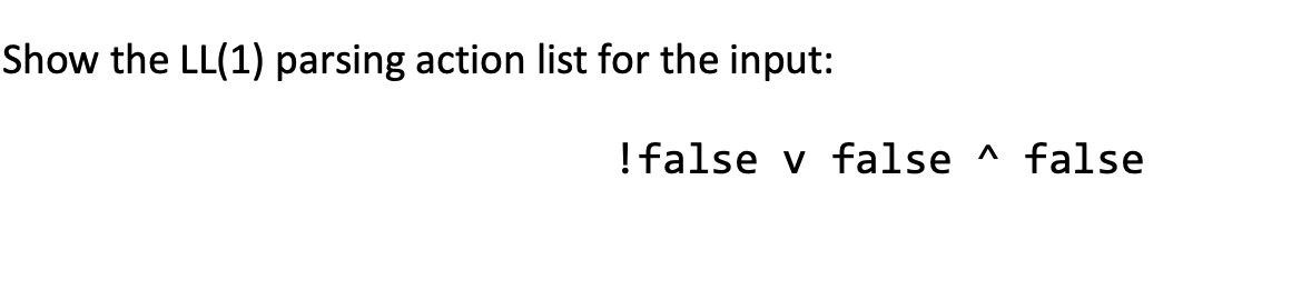 Solved Show the LL(1) parsing action list for the input: | Chegg.com