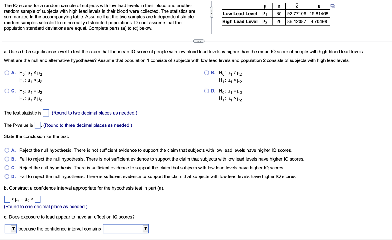 Solved The IQ scores for a random sample of subjects with | Chegg.com