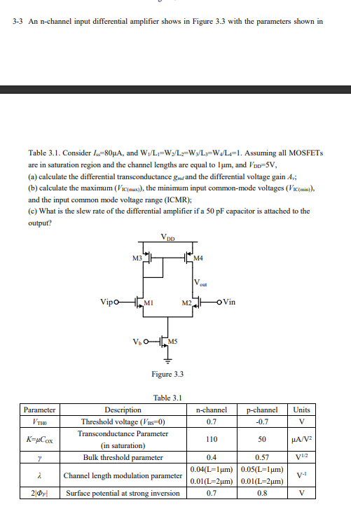 3-3 An n-channel input differential amplifier shows | Chegg.com