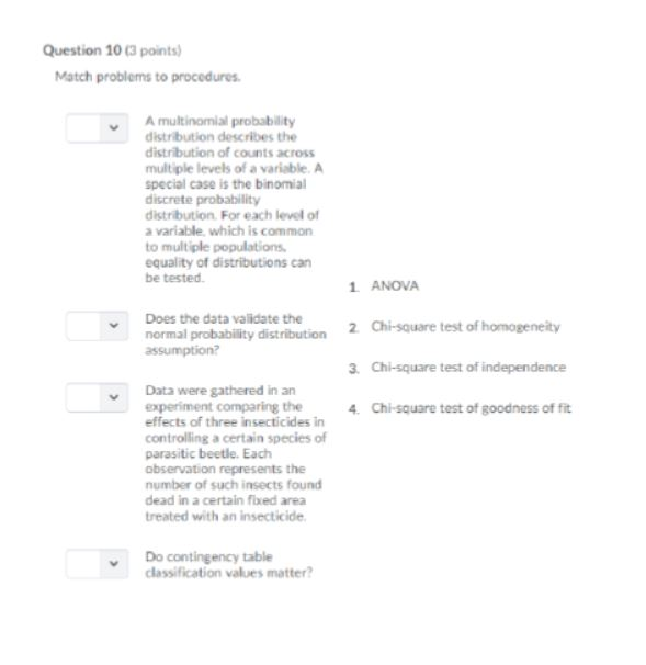 Solved Question 10 (3 points) Match problems to procedures A | Chegg.com