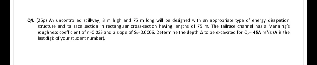Solved Q4. (25p) An uncontrolled spillway, 8 m high and 75 m | Chegg.com