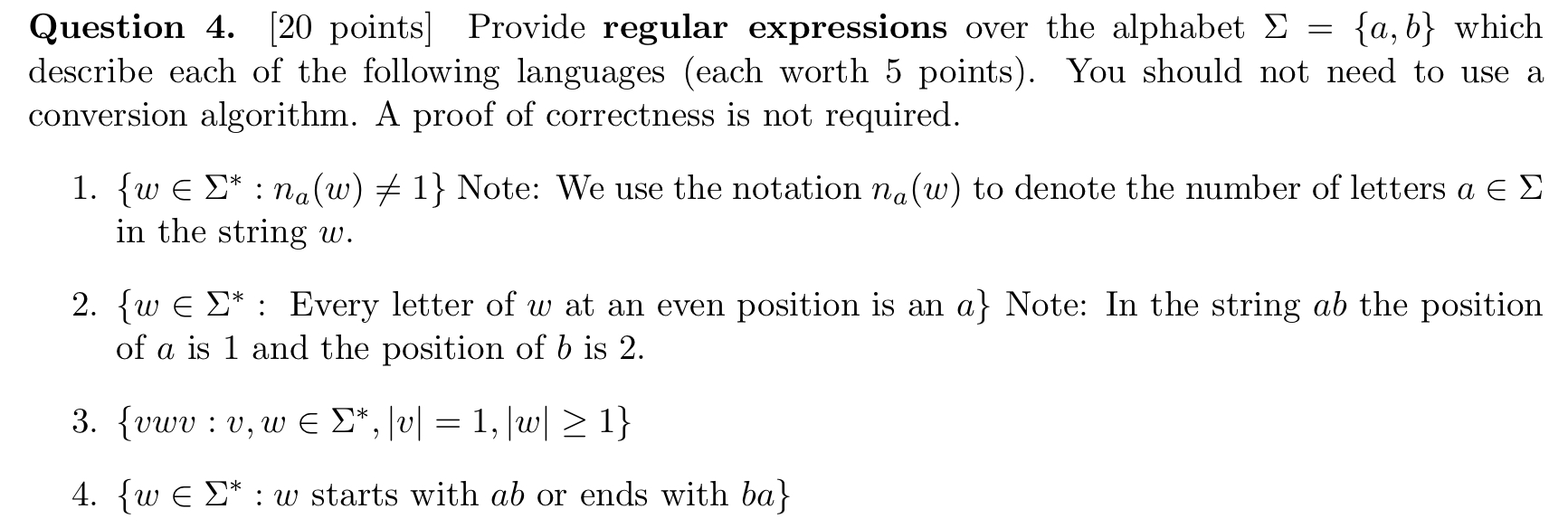 Solved Question 4. [20 points] Provide regular expressions | Chegg.com