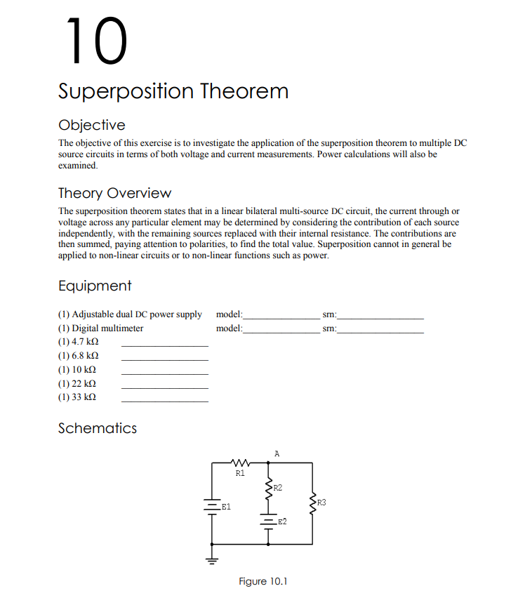 Solved 10. Superposition Theorem Objective The objective of | Chegg.com